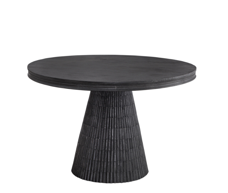 Lounge Around. 48” Round with a cone shaped base Black Dining Table