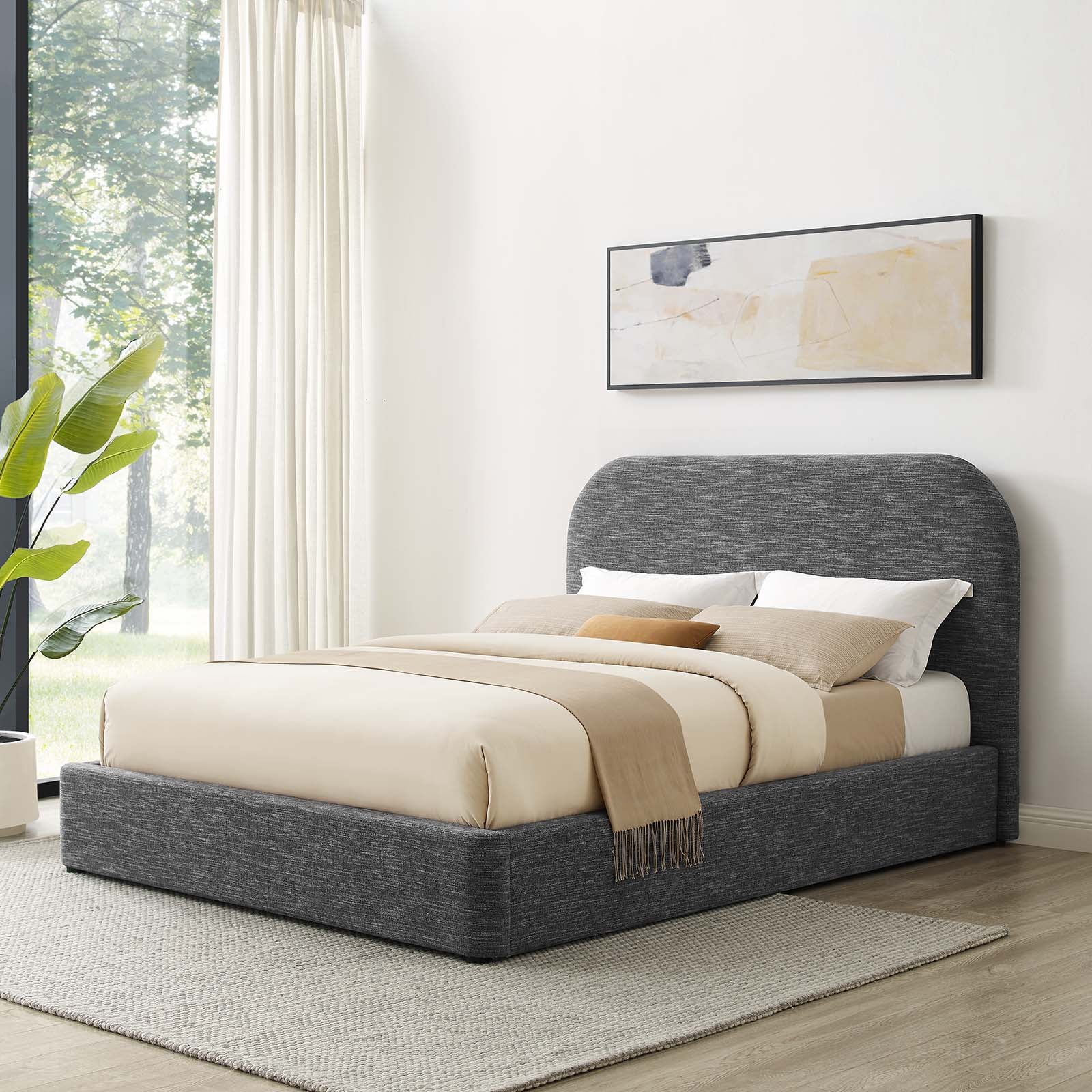 Lounge Around. Fabric/Velvet Curved Platform Bed