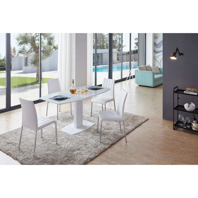 Lounge Around. 47/63" Glass top, Metal base Extension Dining Table