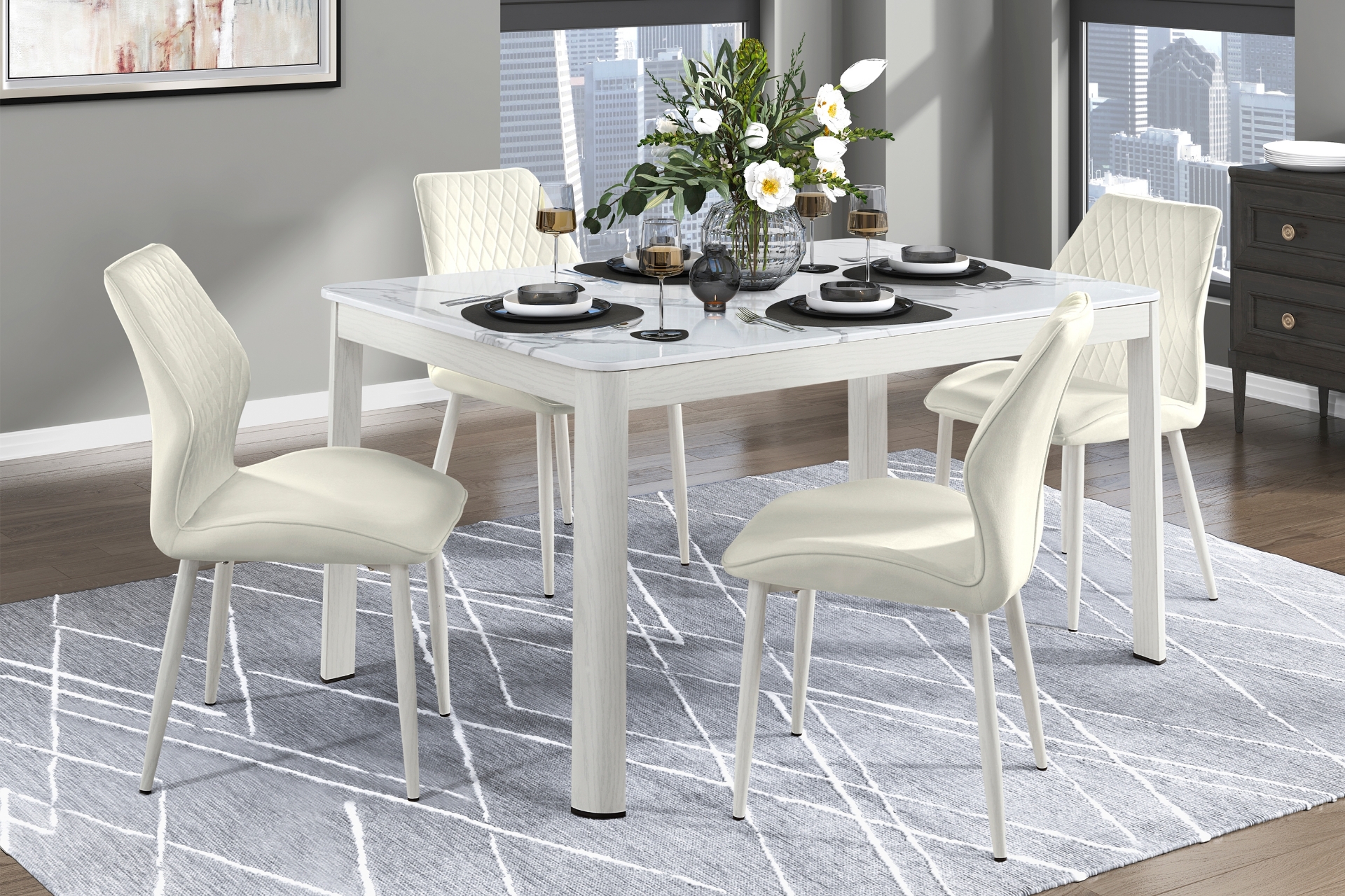 Lounge Around. 59" White Marble Stone Top Dining Table