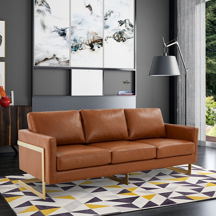 Lounge Around. Gold Frame Leather Full Size Sofa