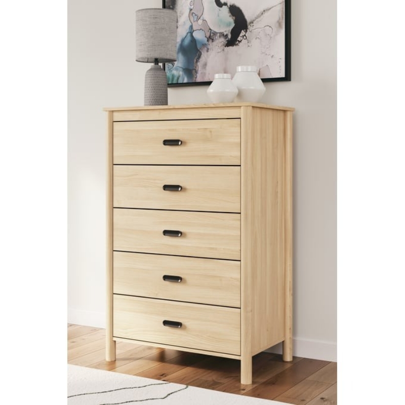 Lounge Around. Tan Five Drawer Chest