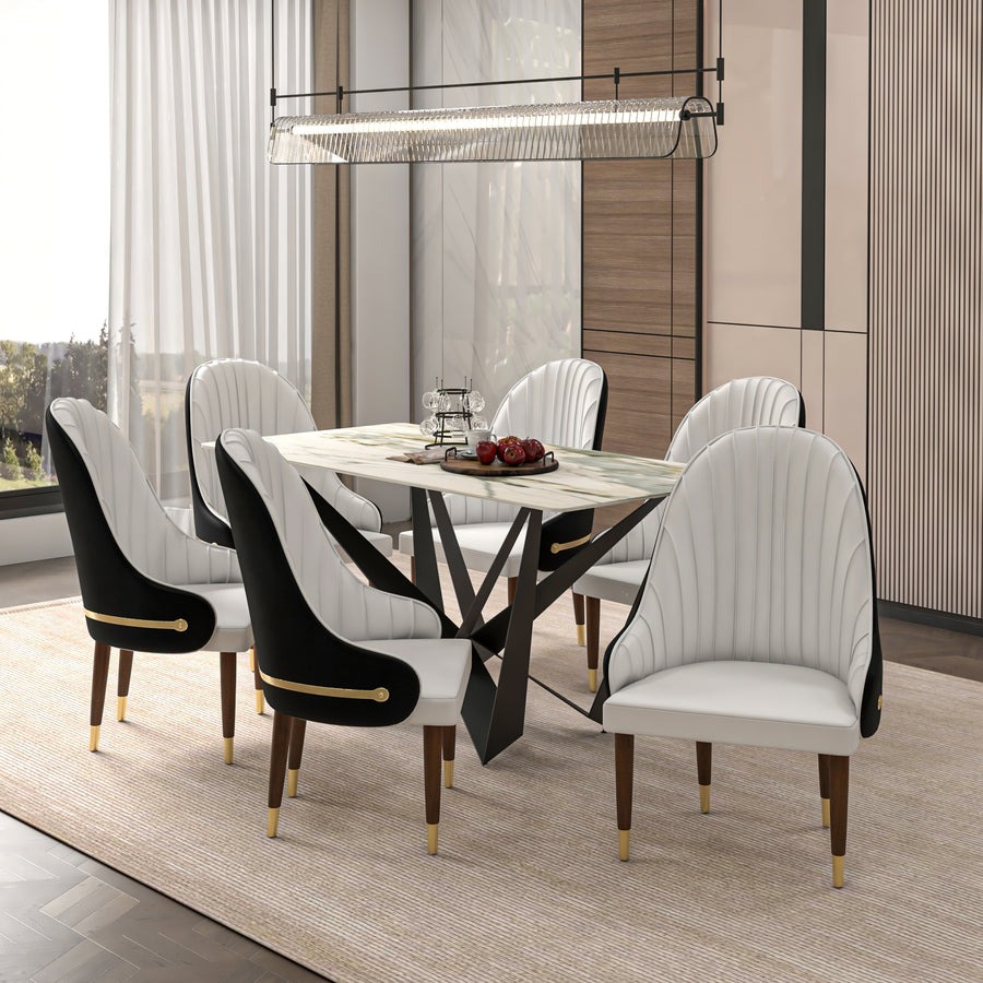 Lounge Around. Leather Dining Chair with Elegant Ripple Back and Gold ...