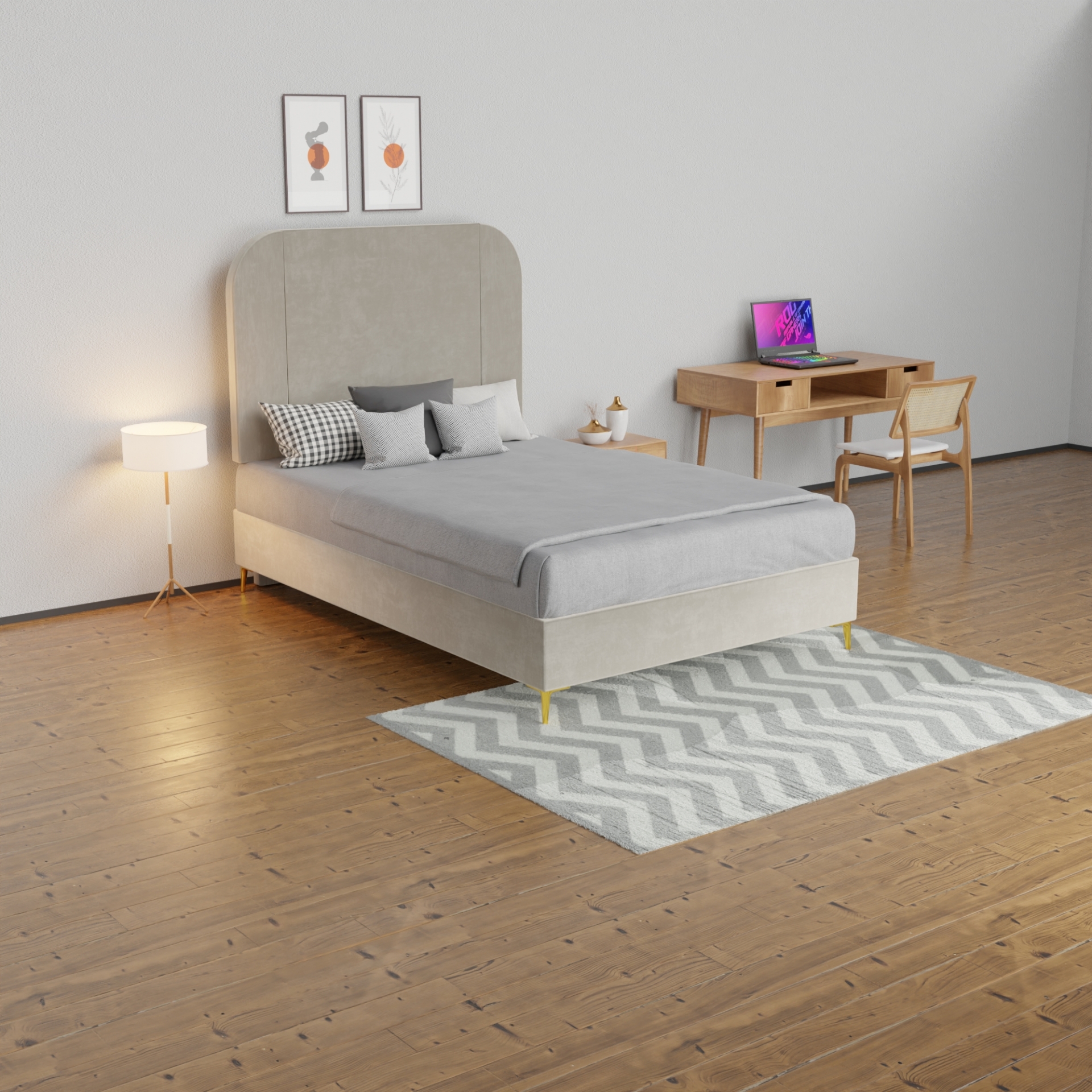 Lounge Around. Upholstered bed with Apex / Heritage Headboard