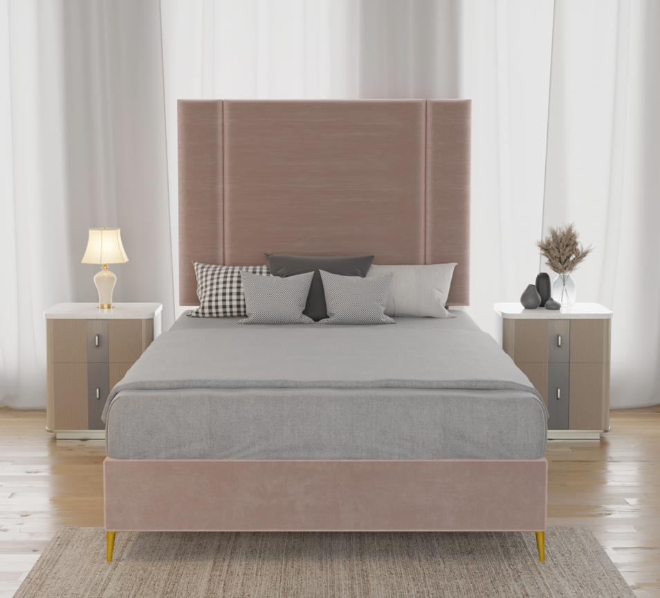 Lounge Around. Upholstered bed with Apex Headboard
