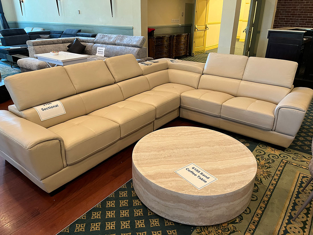 Lounge Around. Genuine Leather Light Beige Sectional