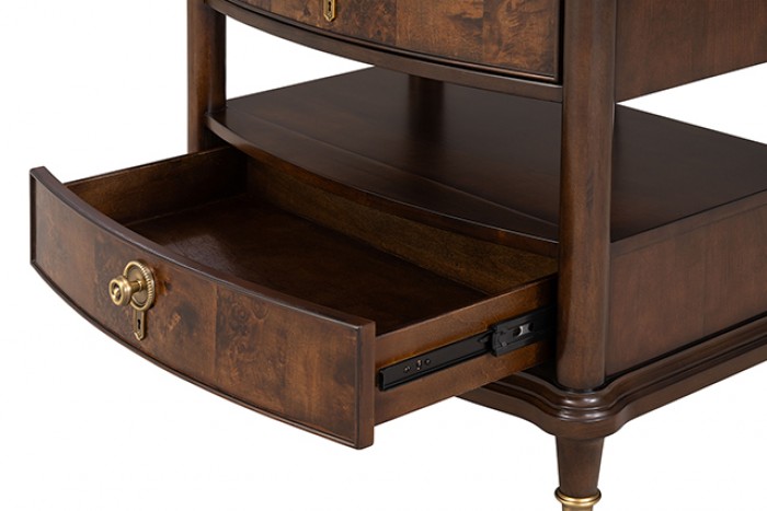 Lounge Around. Dark Cherry Night stand with Gold-Capped Legs