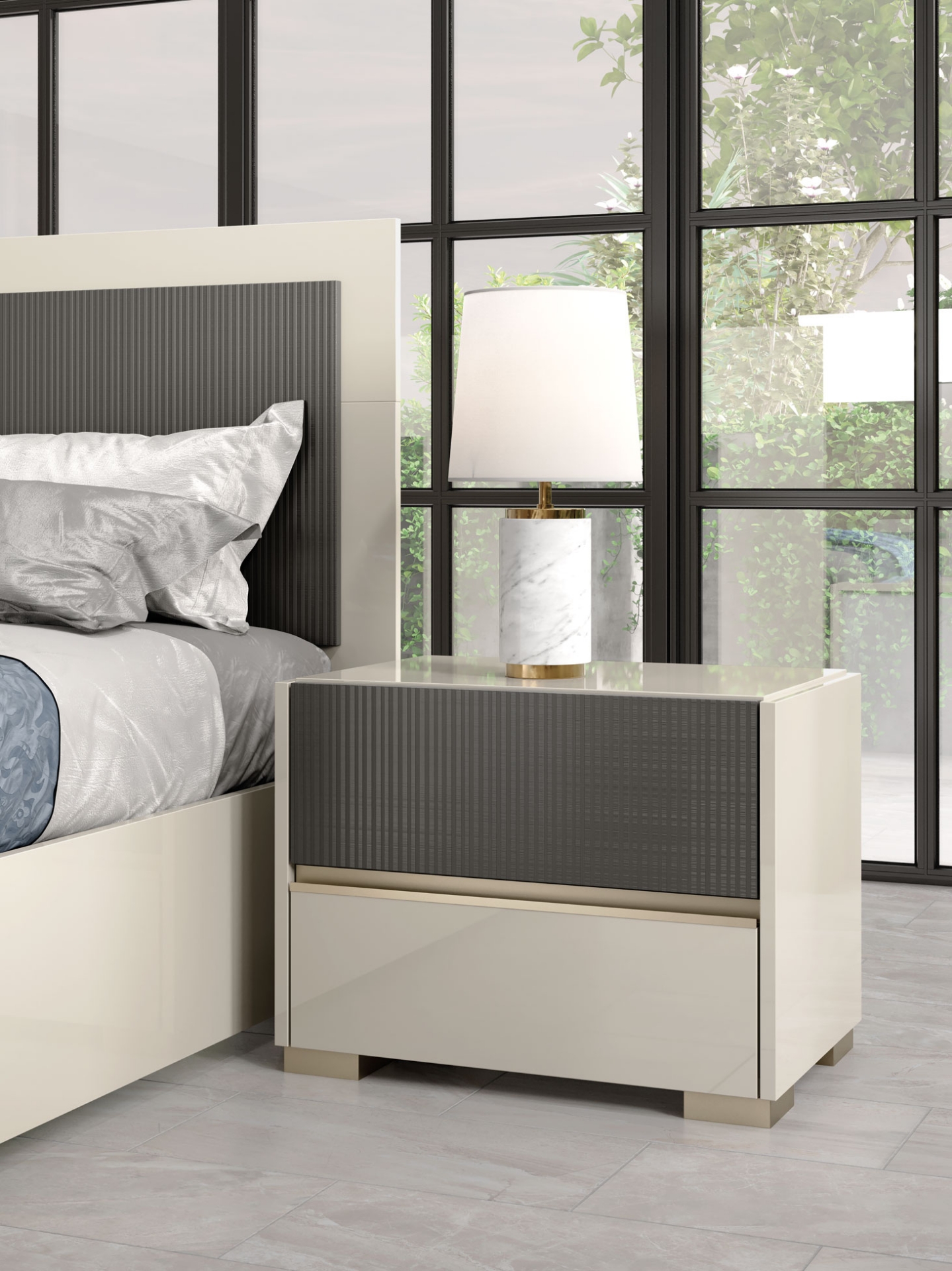 Lounge Around. 5Pc Champagne Color Gloss Bedroom Set